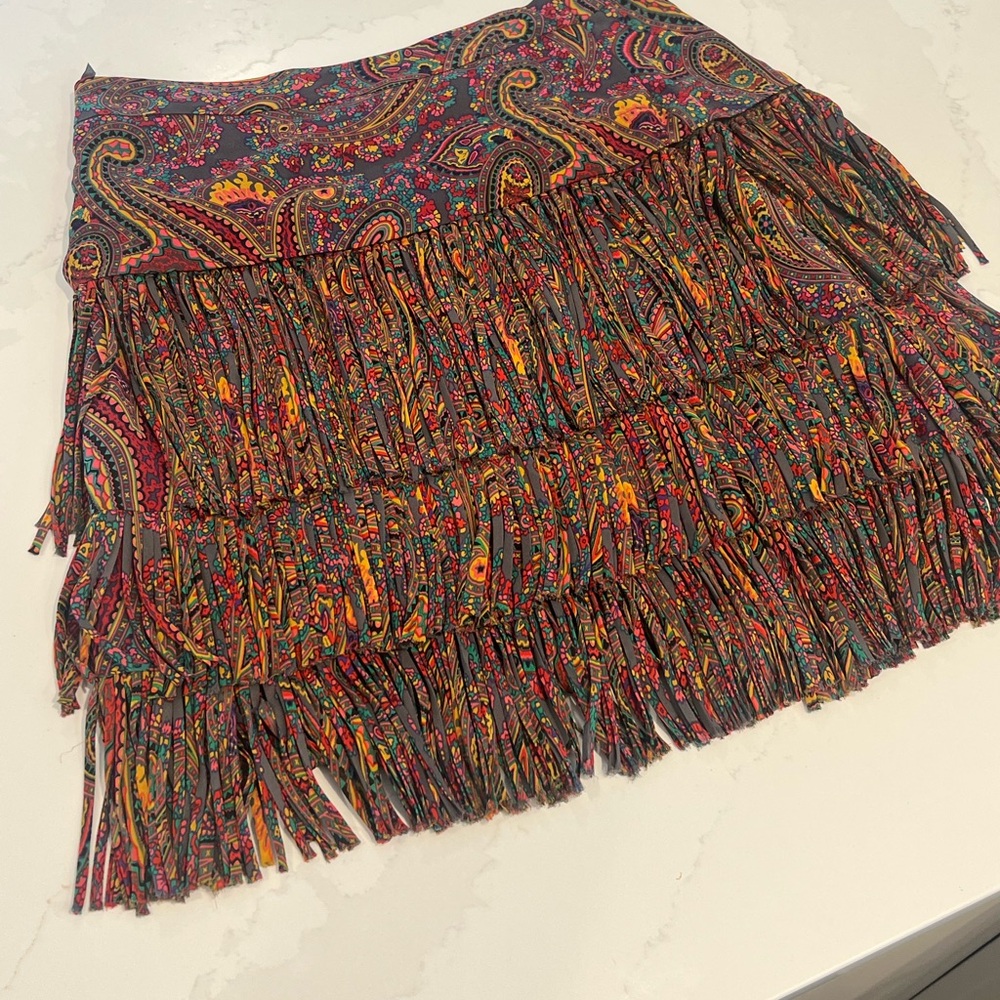 Dkny Tiered Fringe Mini Skirt Resort Wearing - Gem